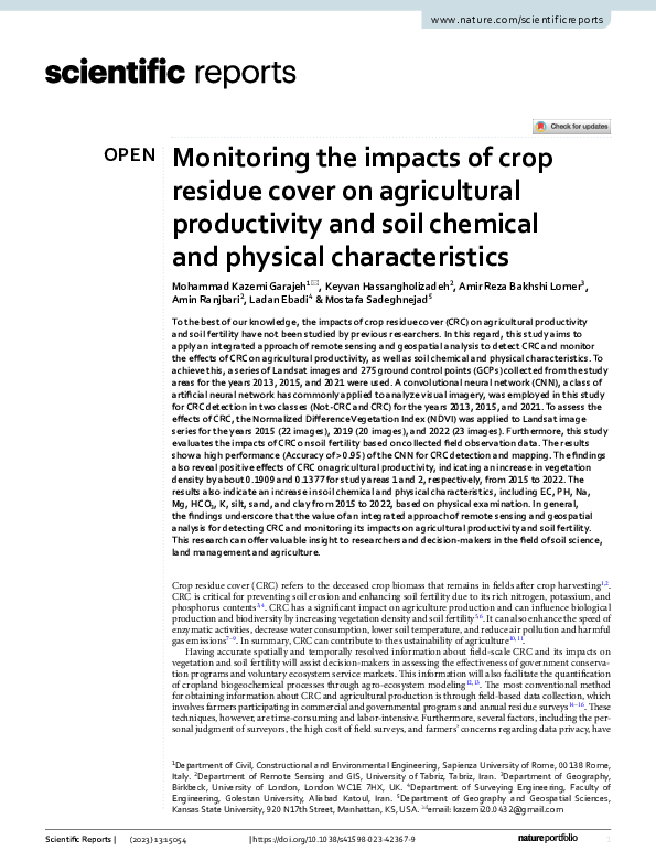 (PDF) Monitoring the impacts of crop residue cover on agricultural ...