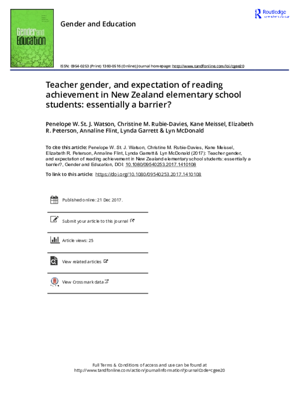 (PDF) Teacher gender, and expectation of reading achievement in New ...
