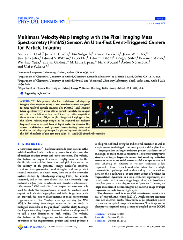 (PDF) Ultra-Fast Multimass Imaging with PImMS Sensor in Photofragment ...