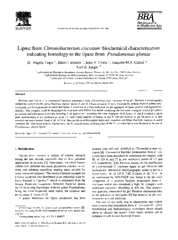 (PDF) Lipase from Chromobacterium viscosum: Biochemical ...