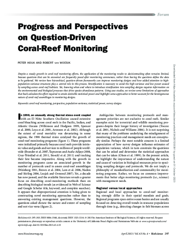 (PDF) Question-Driven Approaches for Coral-Reef Monitoring Design