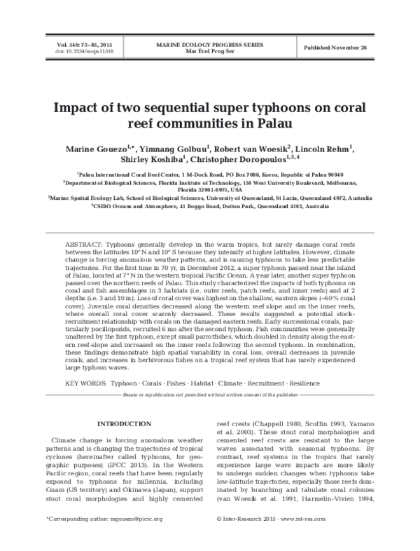 (PDF) Impact of two sequential super typhoons on coral reef communities in Palau