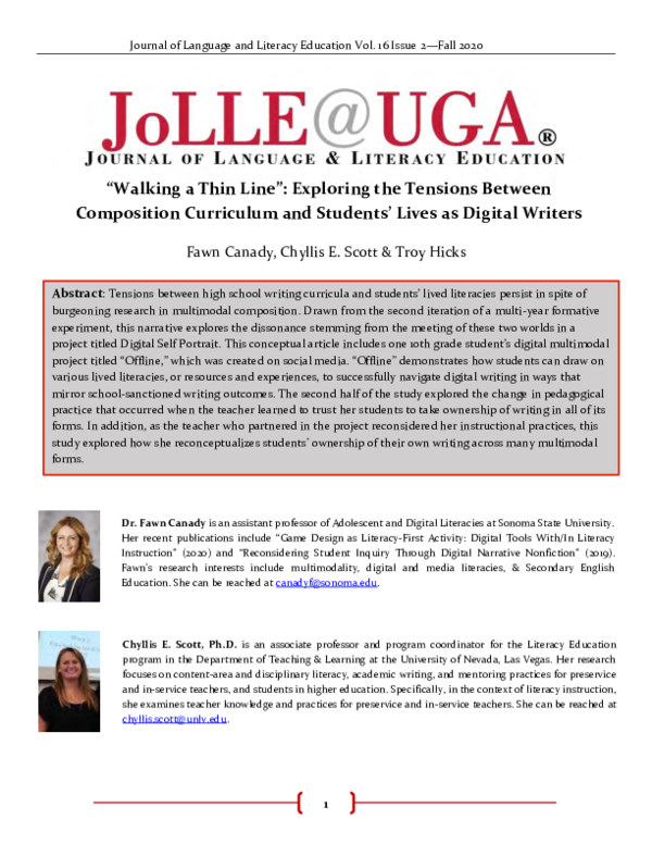 (PDF) Walking a Thin Line": Exploring the Tensions between & Composition Curriculum and Students ...