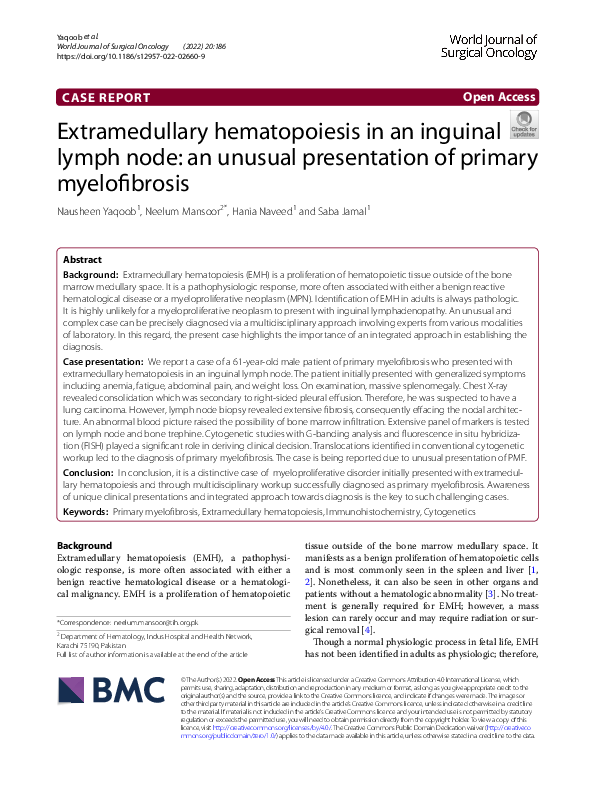 (PDF) Extramedullary hematopoiesis in an inguinal lymph node: an ...