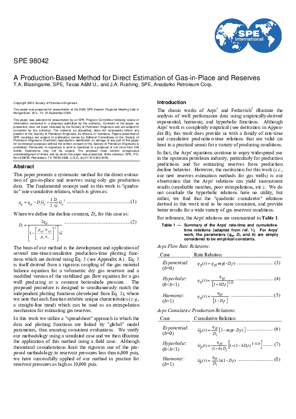 Pdf Direct Estimation Of Gas Reserves Using Data