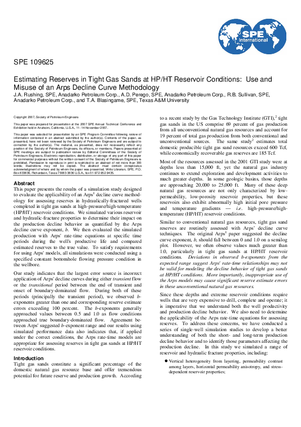 (PDF) Estimating Reserves in Tight Gas Sands at HP/HT Reservoir ...