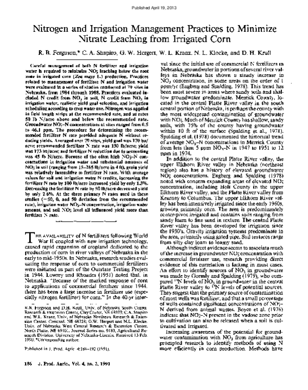 Pdf Nitrogen And Irrigation Management Practices To Minimize Nitrate