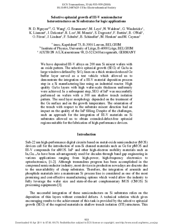 (PDF) (Invited) Selective Epitaxial Growth of III-V Semiconductor ...