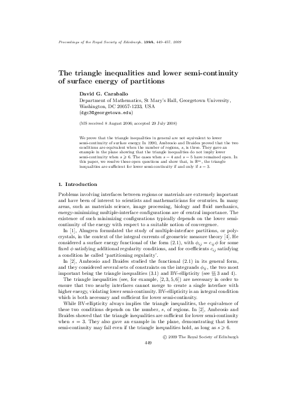(PDF) The triangle inequalities and lower semi-continuity of surface energy of partitions