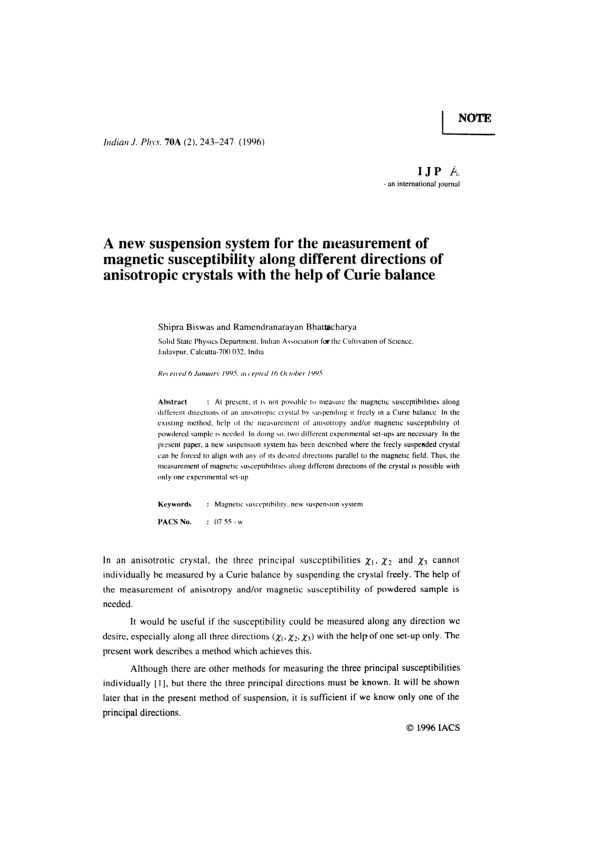 (PDF) ) A New Suspension System for the Measurement of Magnetic Susceptibility Along Different ...