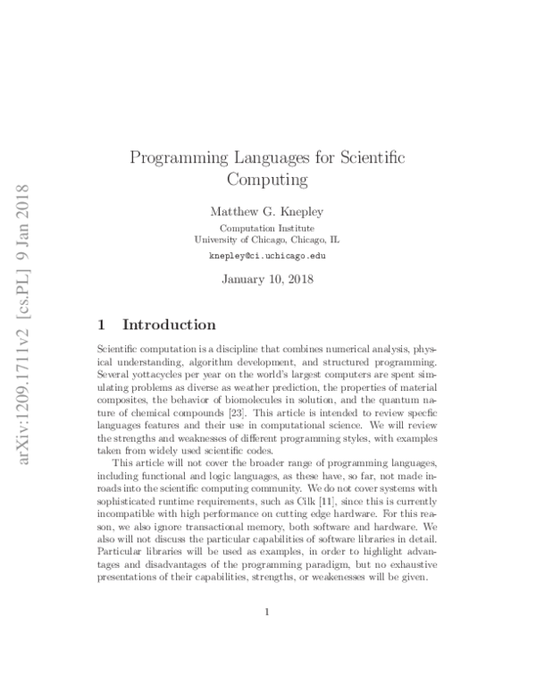 (PDF) Programming Languages for Scientific Computing