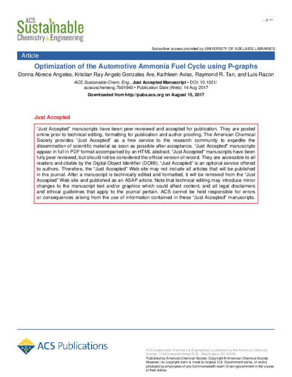 (PDF) Optimization of the Automotive Ammonia Fuel Cycle Using P-Graphs