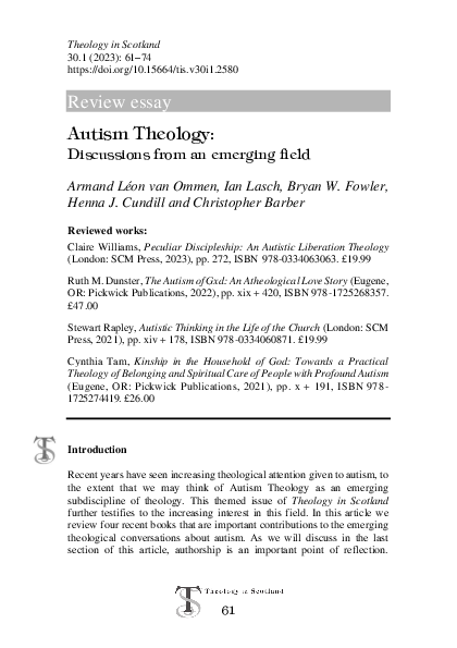 (PDF) Autism Theology: Discussions from an emerging field