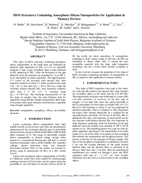 (PDF) MOS Structures Containing Amorphous Silicon Nanoparticles for ...