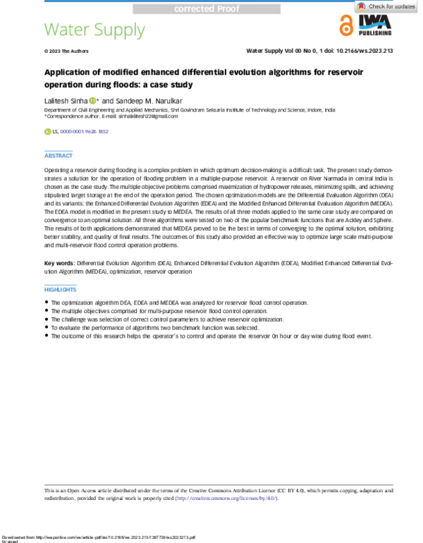 Pdf Application Of Modified Enhanced Differential Evolution Algorithms For Reservoir Operation