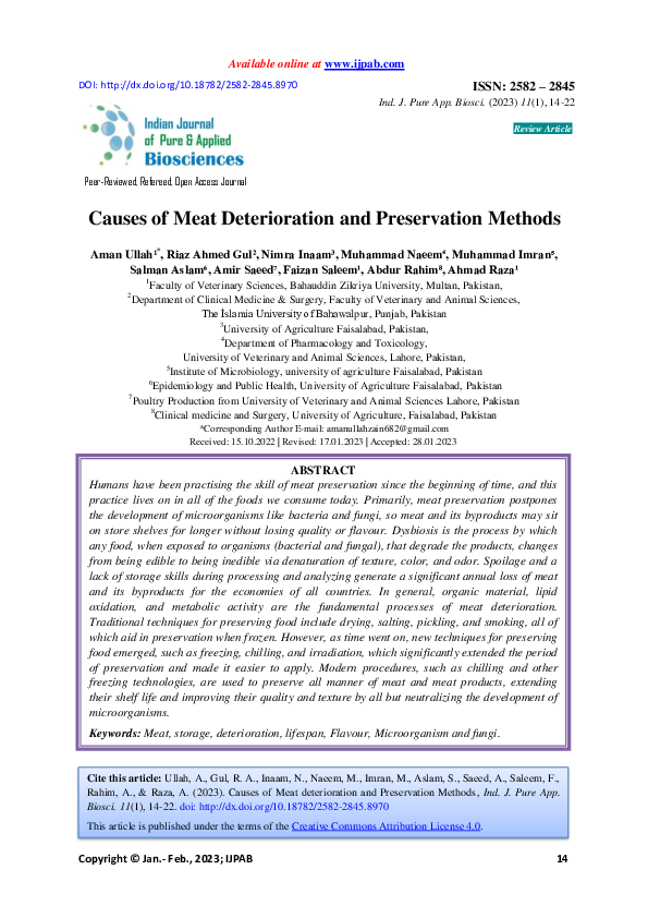 (PDF) Causes of Meat Deterioration and Preservation Methods