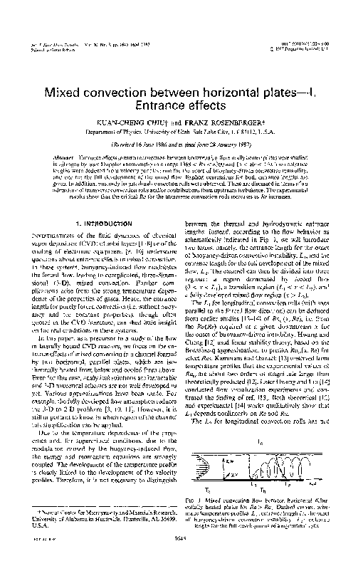 (PDF) Mixed convection between horizontal plates—I. Entrance effects