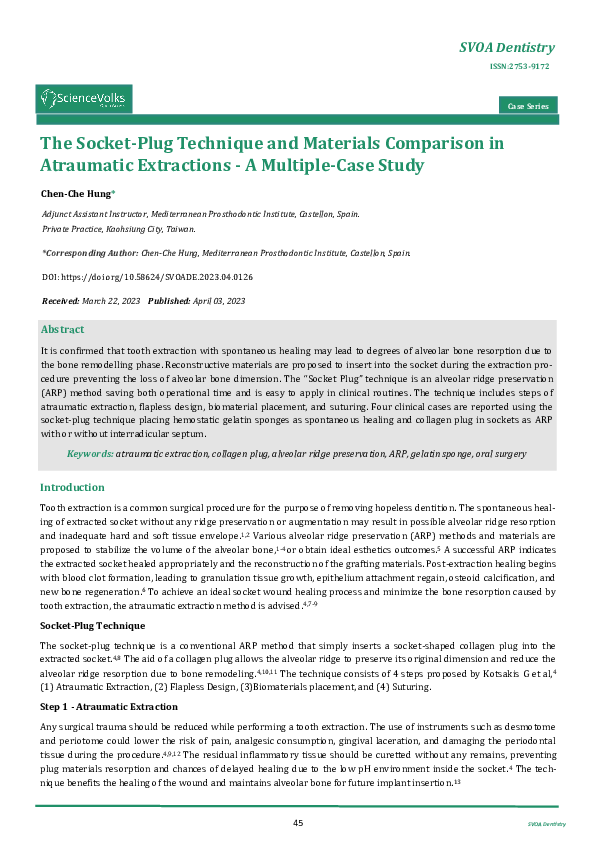 (PDF) The Socket-Plug Technique and Materials Comparison in Atraumatic ...