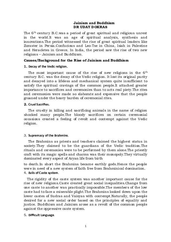 (DOC) Jainism and Buddhism