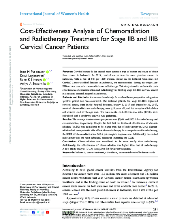 (PDF) Cost-Effectiveness Analysis of Chemoradiation and Radiotherapy ...