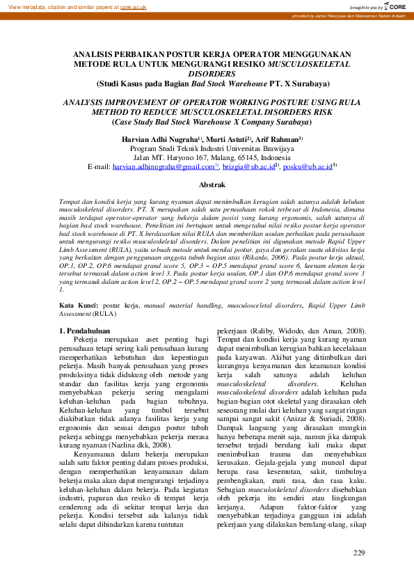 (PDF) ANALISIS PERBAIKAN POSTUR KERJA OPERATOR MENGGUNAKAN METODE RULA ...