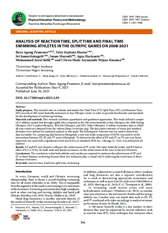 (PDF) Analysis of Reaction Time, Split Time and Final Time Records of ...