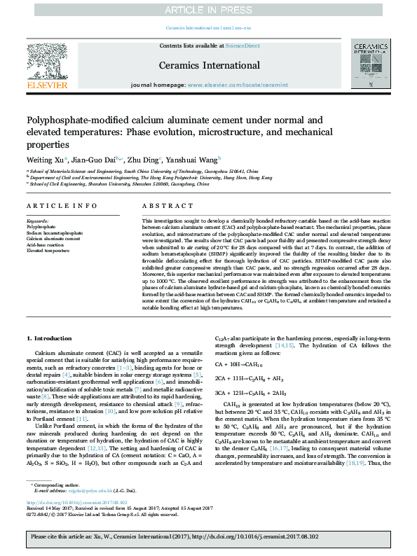 (PDF) Polyphosphate-modified calcium aluminate cement under normal and ...