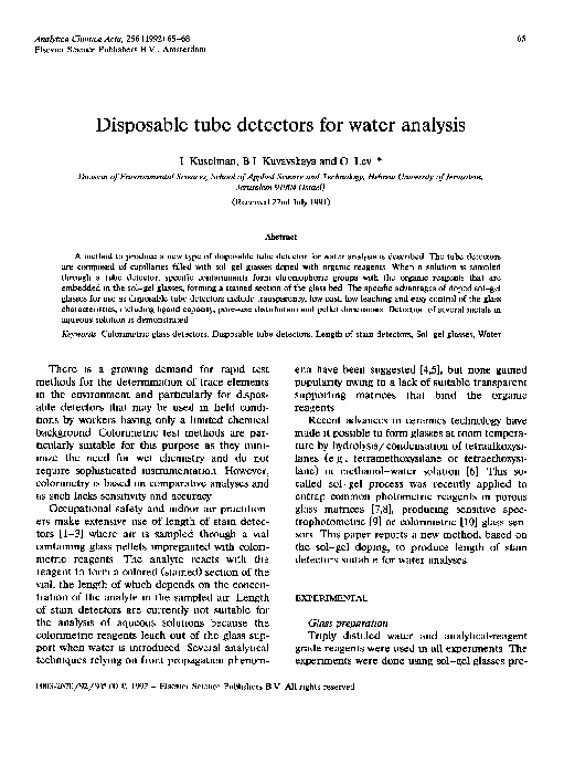 (PDF) Disposable tube detectors for water analysis | Ilya Kuselman ...
