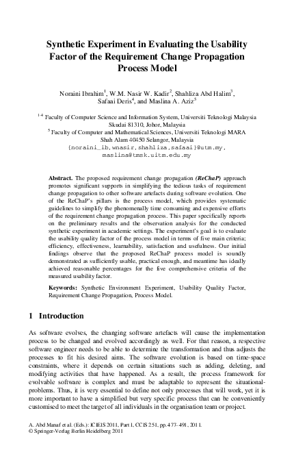 (PDF) Synthetic Experiment in Evaluating the Usability Factor of the Requirement Change ...