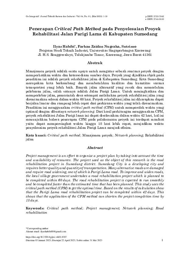 (PDF) Penerapan Critical Path Method pada Penyelesaian Proyek ...