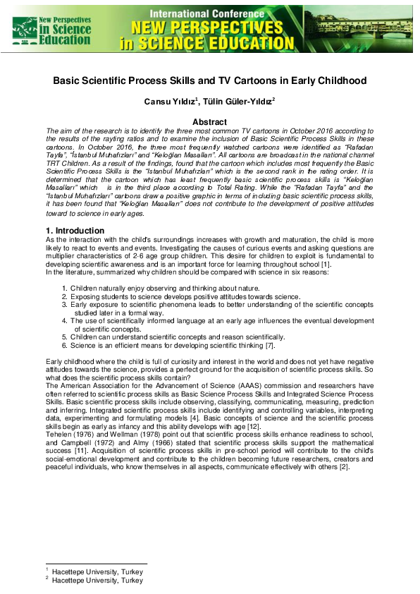 (PDF) Basic Scientific Process Skills and TV Cartoons in Early Childhood