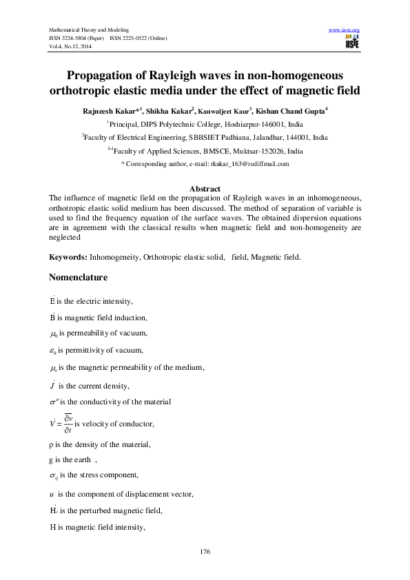 (PDF) Propagation of Rayleigh waves in non-homogeneous orthotropic half ...