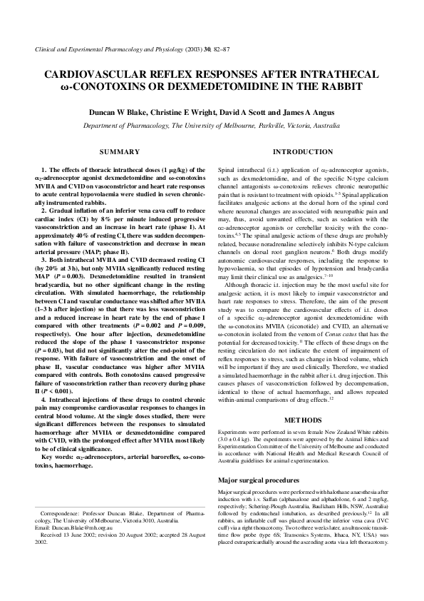 (PDF) Cardiovascular reflex responses after intrathecal ω‐conotoxins or ...