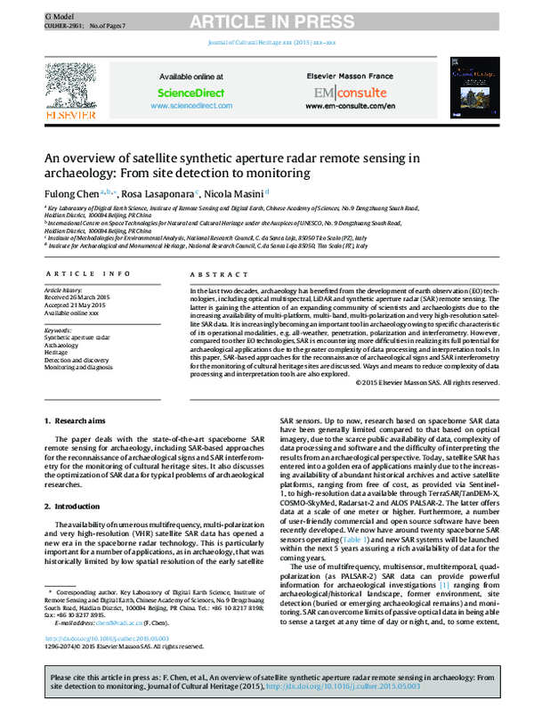 Pdf An Overview Of Satellite Synthetic Aperture Radar Remote Sensing In Archaeology From Site