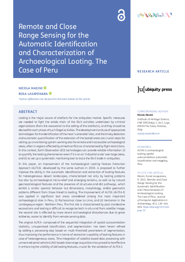 Pdf Remote And Close Range Sensing For The Automatic Identification And Characterization Of