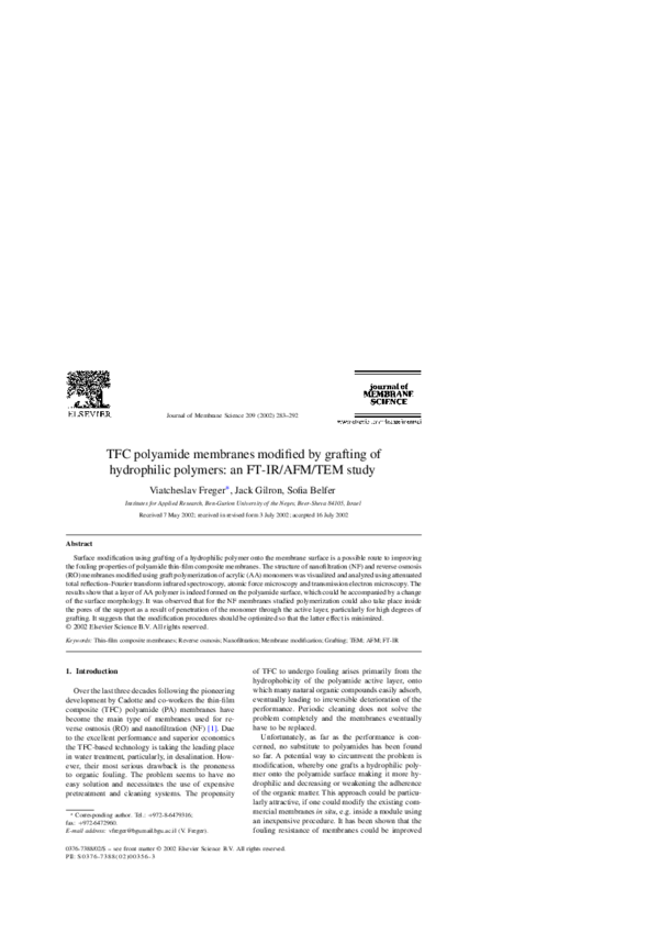 (PDF) TFC polyamide membranes modified by grafting of hydrophilic ...