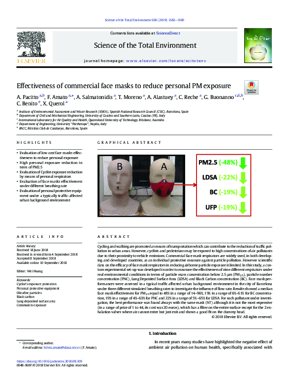 (PDF) Effectiveness of commercial face masks to reduce personal PM exposure