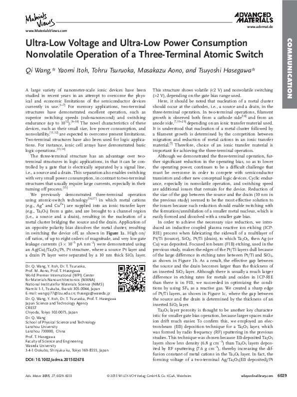 (PDF) Ultra-Low Voltage and Ultra-Low Power Consumption Nonvolatile Operation of a Three ...