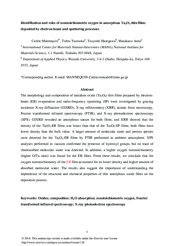 (PDF) Identification and roles of nonstoichiometric oxygen in amorphous Ta2O5 thin films ...
