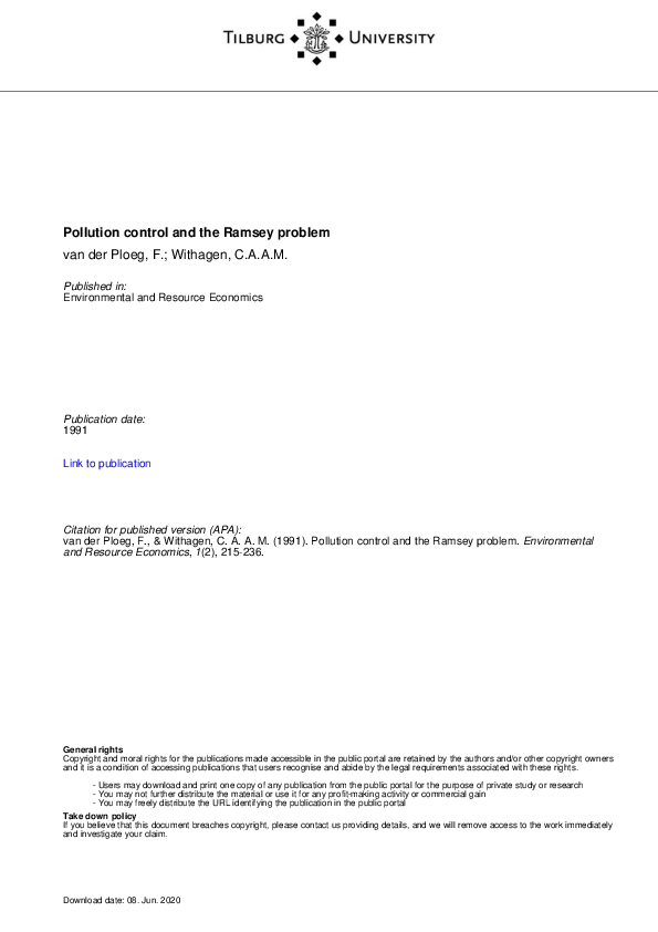 (PDF) Pollution control and the Ramsey problem | Cees Withagen ...