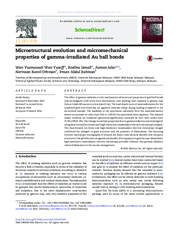 (PDF) Microstructural evolution and micromechanical properties of gamma-irradiated Au ball bonds