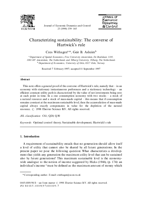 (PDF) Characterizing sustainability: The converse of Hartwick's rule