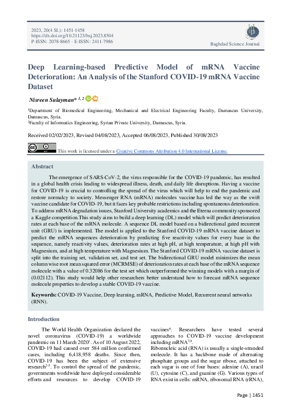 (PDF) Deep Learning-based Predictive Model of mRNA Vaccine Deterioration: An Analysis of the ...