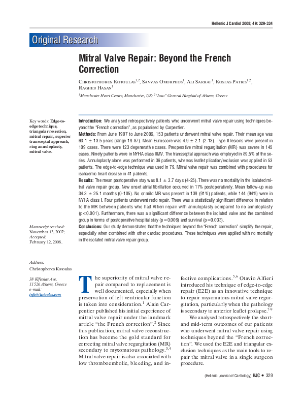 (PDF) Mitral valve repair: beyond the French correction