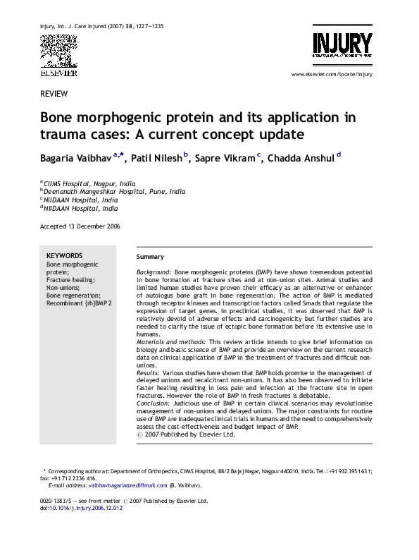 (PDF) Bone morphogenic protein and its application in trauma cases: A ...