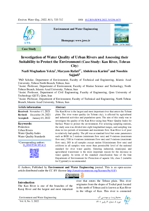 (PDF) Investigation of Water Quality of Urban Rivers and Assessing ...