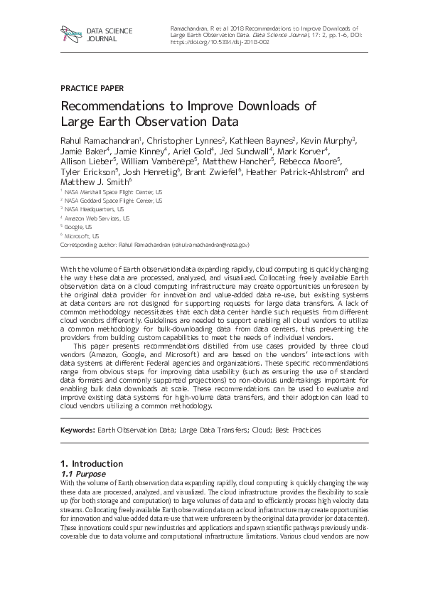 (PDF) Recommendations to Improve Downloads of Large Earth Observation ...