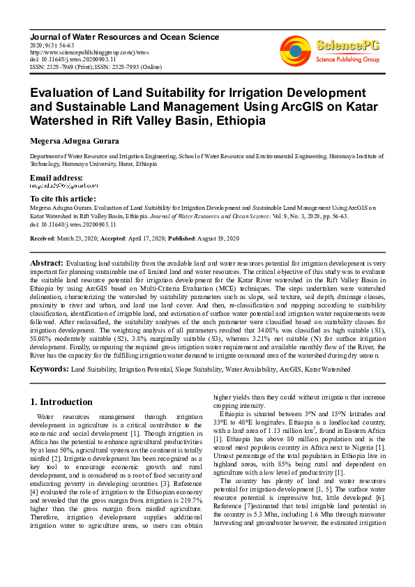 Pdf Evaluation Of Land Suitability For Irrigation Development And Sustainable Land Management