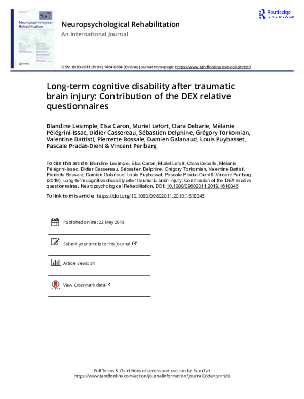 (PDF) Long-term cognitive disability after traumatic brain injury: Contribution of the DEX ...