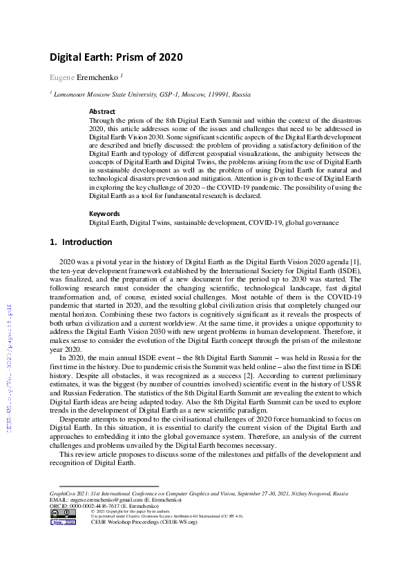 (PDF) Digital Earth: Prism of 2020 | Eugene Eremchenko - Academia.edu